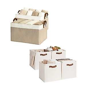 StorageWorks 45L Extra Large Fabric Storage Bins and Fabric Storage Box with PU Handles