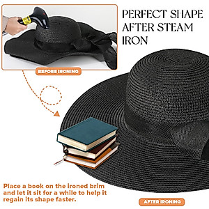 Beach Hats for Women, Straw Sun Hat with Wide Brim, Summer Floppy Beach Hats for Women, Packable Floppy Straw Garden Hat Black