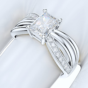 PRSTANI Sterling Silver Ribbon Bowknot Infinity Simulated Emerald Cut Diamond Engagement Ring Cross Twisted Knot Promise Ring (10)