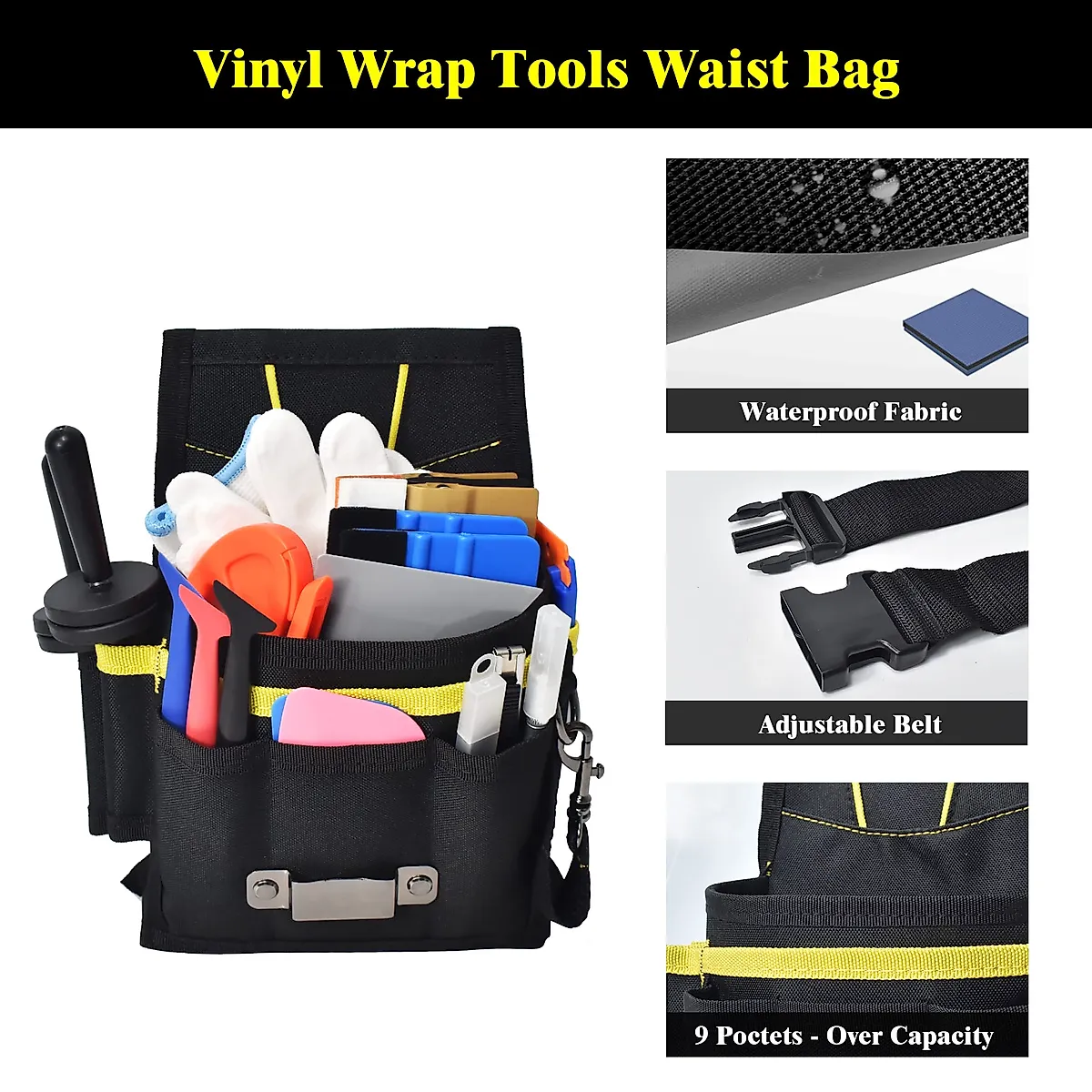 REEVAA Vinyl Wrap Tool Kit for Car, Tint Wrapping Kit with Apron Waist Bag, Magnet Holder Micro Wrap Stick Squeegee, PPF Squeegee Kit, Essential kit for Vehicle Film Installing