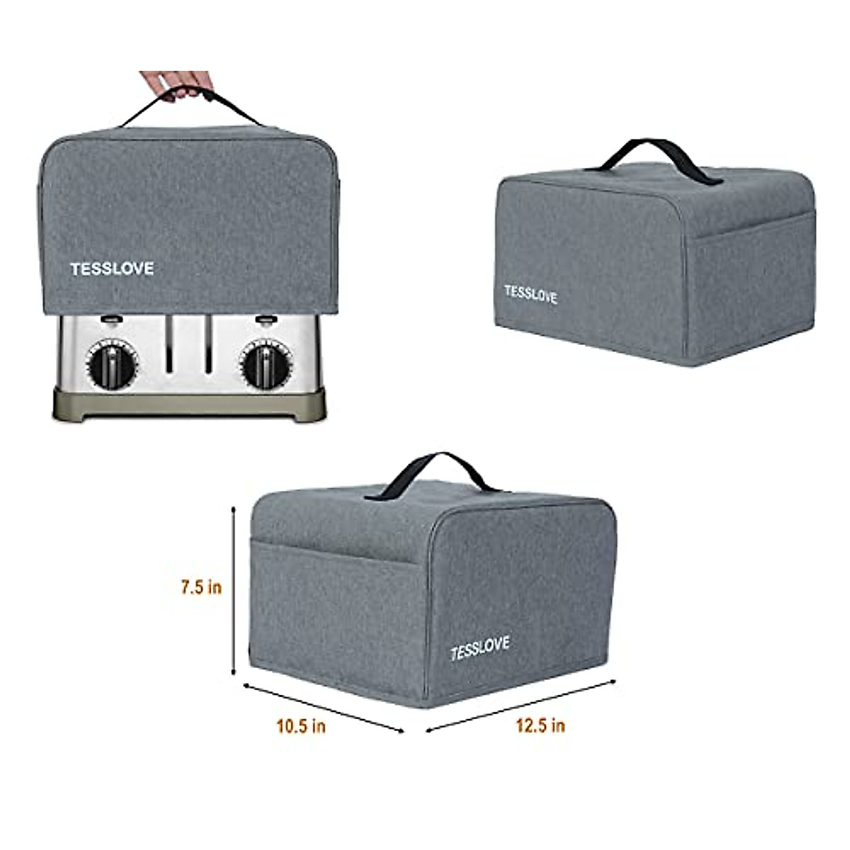 TESSLOVE toaster Dust Cover Compatible with Cuisinart 4 Slice Toaster, with 2 Pockets can put Jam Spreader Knife & Toaster Tongs, prevent from water Dust and Fingerprint