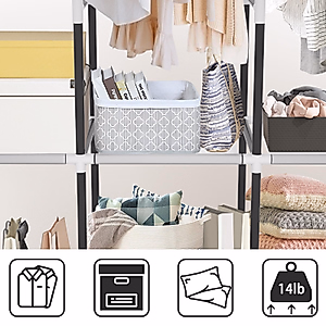 LOKEME Portable Closet, Portable Closets for Hanging Clothes with 3 Hanging Rods and 6 Storage Shelves, Black Closet, Easy to Assemble Wardrobe Closet with 4 Side Pockets