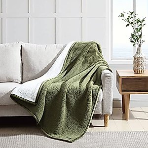 Nautica- Throw Blanket, Ultra Soft Plush Sherpa Home Décor, Reversible All Season Bedding (Solid Green/Ivory, 50 x 60)
