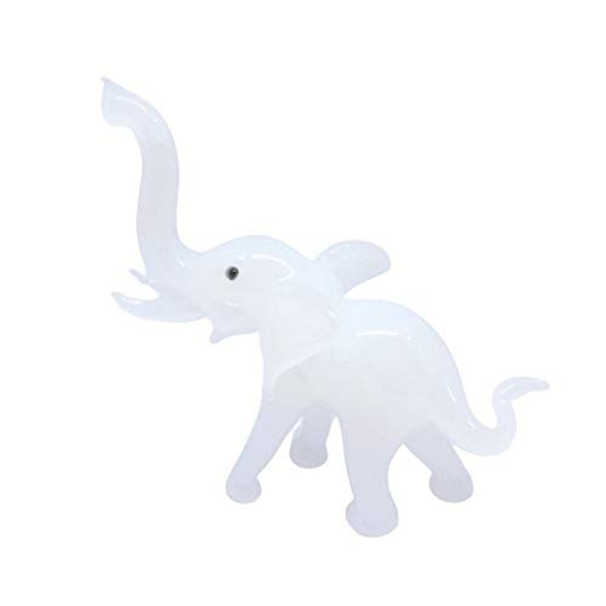 Handmade Set 3 Mini White Glass Elephant Blown Glass Art Wild Animal Collectible Figurines Figures Cool Stuff Ornament Miniature Gift Ideas for Anniversary Birthday Wedding Home Room Garden Decor No.2