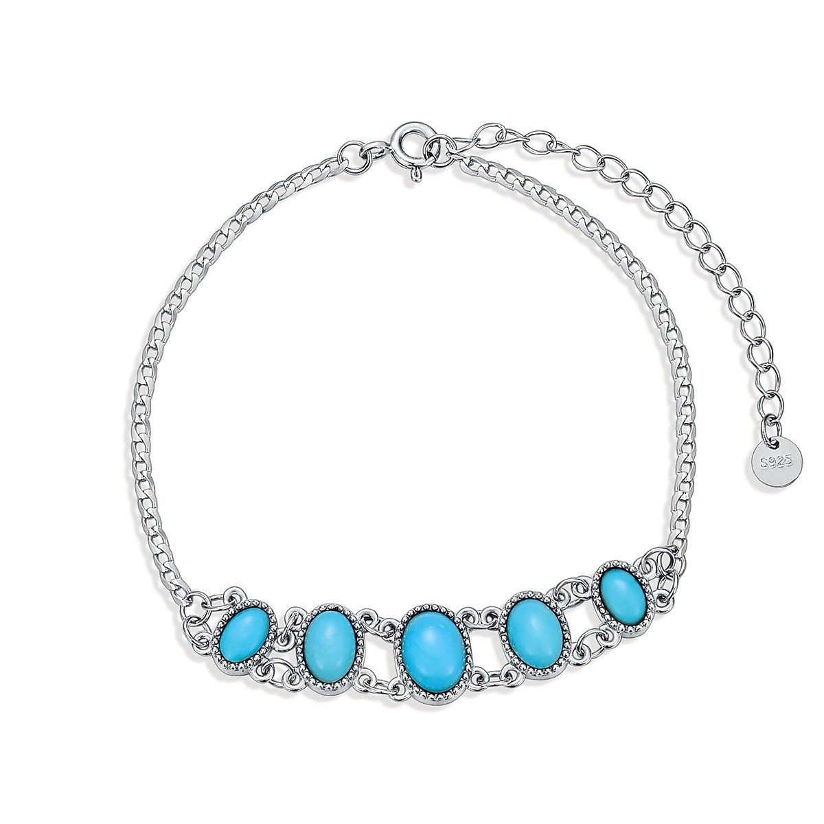 BETHZA Turquoise Bracelet for Women Sterling Silver Genuine Blue Turquoise Gemstone Link Adjustable Bracelet Western Vintage Jewelry Gift For Valentine Christmas