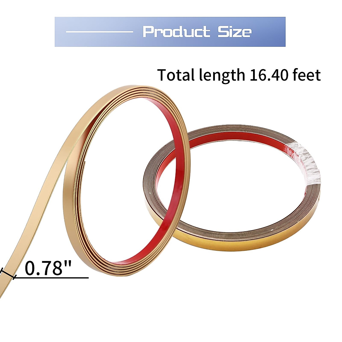 Qiveno Gold Molding Trim Peel and Stick(Mirror-Like Finish), 201 Stainless Steel Self Adhesive Wall Trim Molding, Wall Ceiling Floor Cabinet Tile Edge Moulding, 16.4 ft x 0.8 in