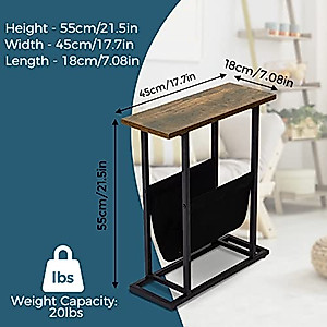 Small Side Table for Small Spaces - Narrow Small End Tables Living Room - Slim End Table with Magazine Holder - Skinny Bedside Table Small Nightstand Bedroom - Industrial Rustic Little Thin Side Table