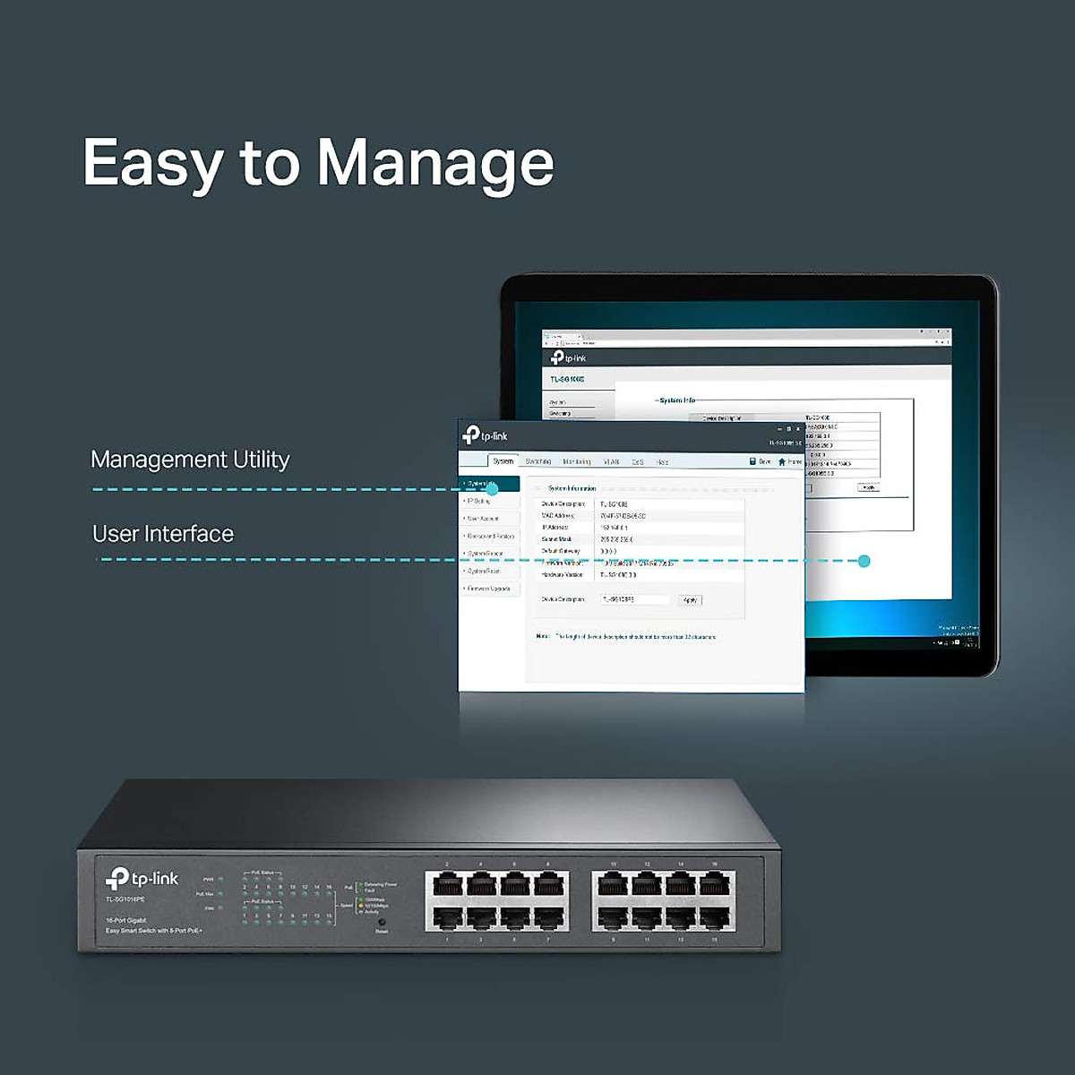 TP-Link TL-SG1016PE | 16 Port Gigabit PoE Switch | Easy Smart Managed | 8 PoE+ Ports @150W | Plug & Play | Sturdy Metal w/ Shielded Ports | QoS, Vlan, IGMP & LAG | 3 Year Manufacturer Warranty