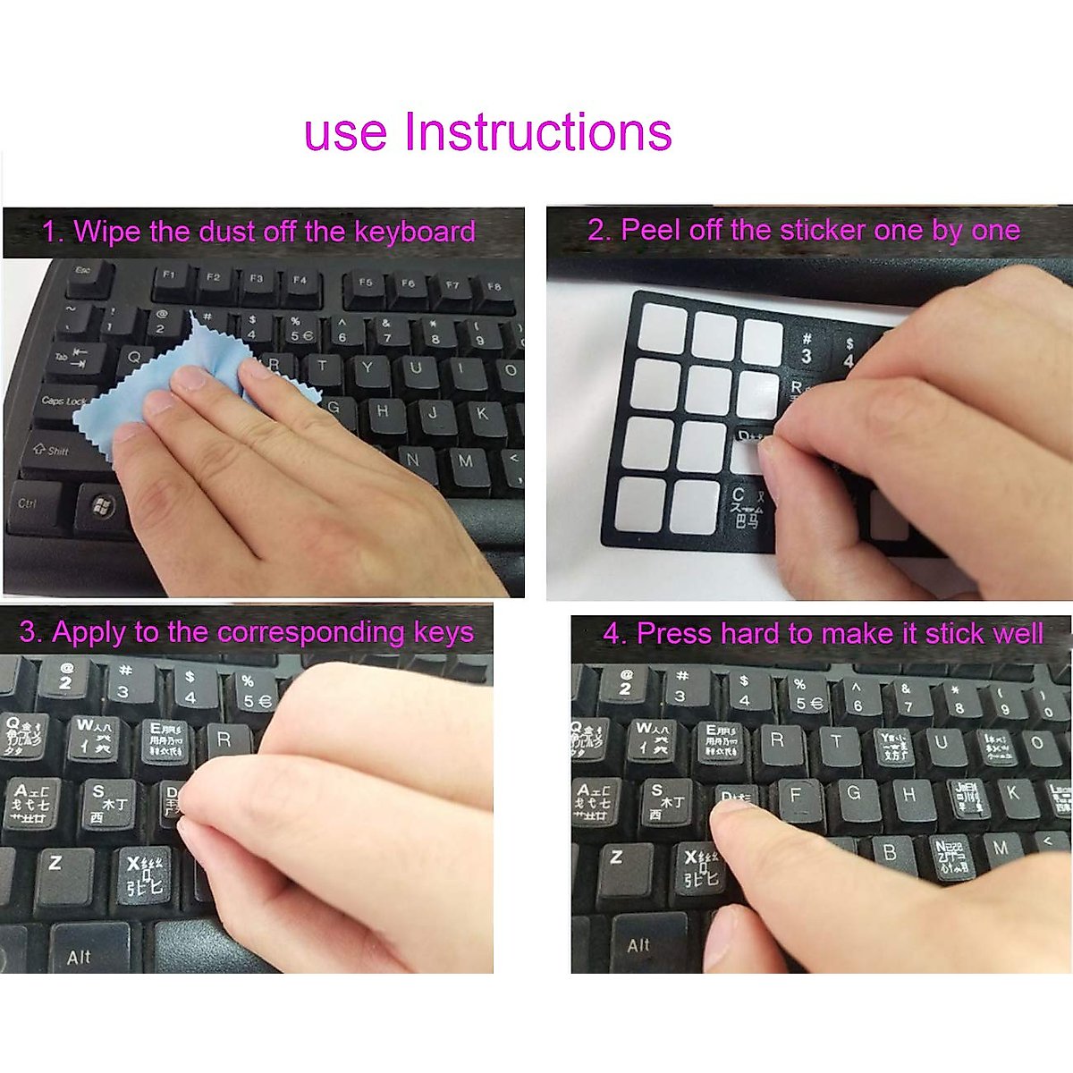 English Letters Non-Transparent Keyboard Sticker with White Lettering on Black Background for Universal Computer, Laptop, Desktop, Notebook Keyboard [2PCS]