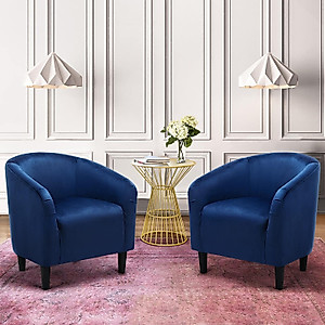 Yaheetech Velvet Accent Chair Set of 2, Barrel Chair for Living Room, Modern Club Chair with Soft Padded Seat and Sturdy Legs for Bedroom Waiting Room Office Reception Room, Navy Blue