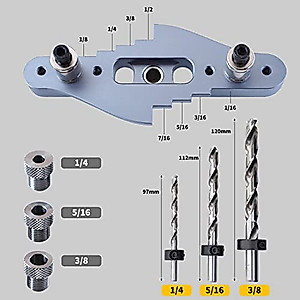 Ruitool Dowel Jig Kit, Self-centering Line Scriber Woodworking Tools, Drill Guide for Straight Holes,Including Drill Bit Set 1/4", 5/16", 3/8" & Drill Bit Stop Collar Set,Drill Jig for Hand Tools