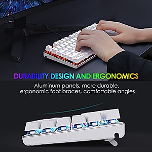 HUO JI E-Yooso Z-88 RGB Mechanical Gaming Keyboard, Metal Panel, Brown Switches, 75% Compact 81 Keys for Mac, PC, Silver and White