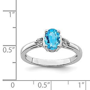 Solid 925 Sterling Silver Diamond & Light December Simulated Birthstone Blue Simulated Topaz Engagement Ring (.01 cttw.) (2mm)