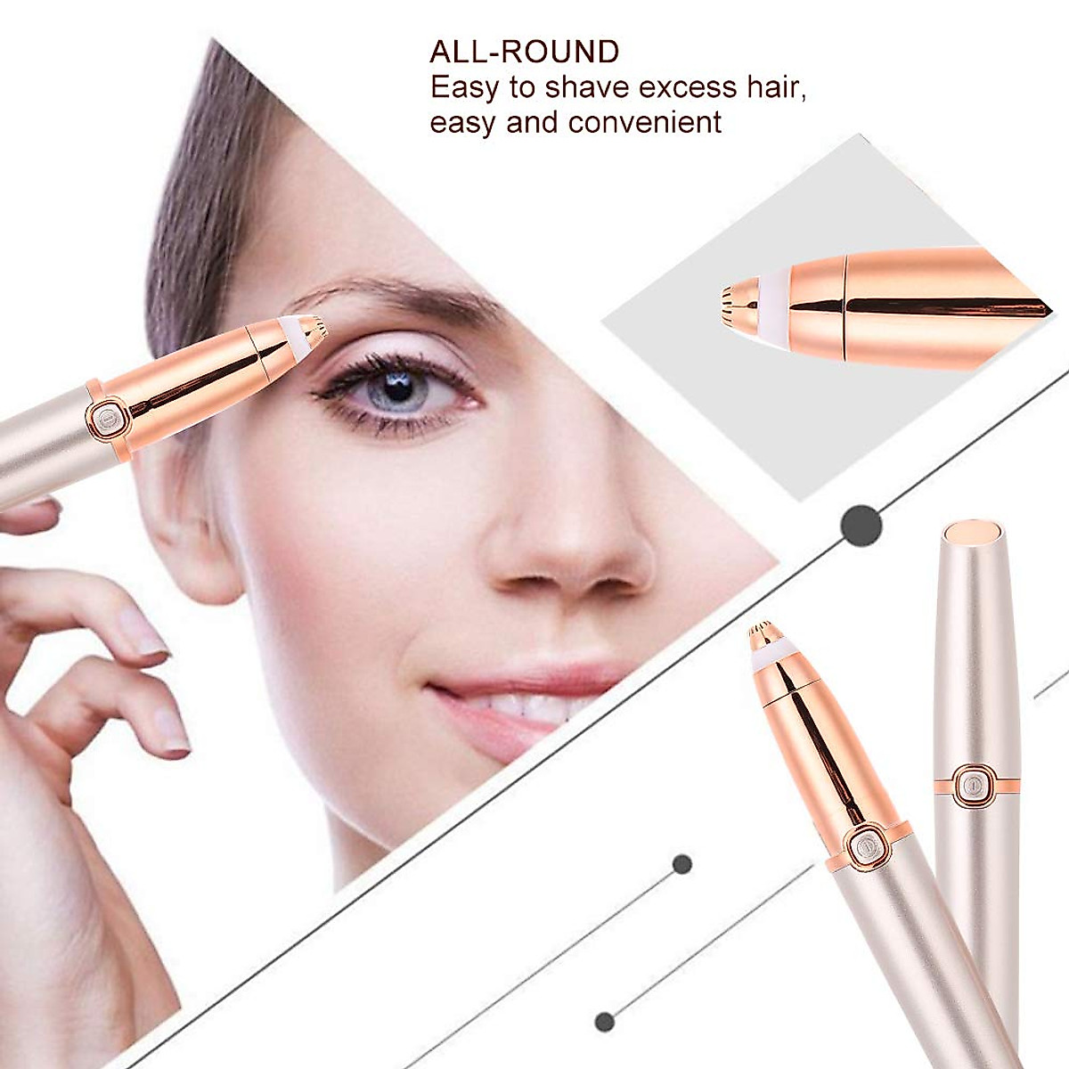 Facial Hair Remover Eyebrow Razor Lipstick Shaped Electric Eyebrow Trimmer Mini Portable Women Eyebrow Shaver Rose Gold for Face Bikini Hair Chin Cheek Upper Lip