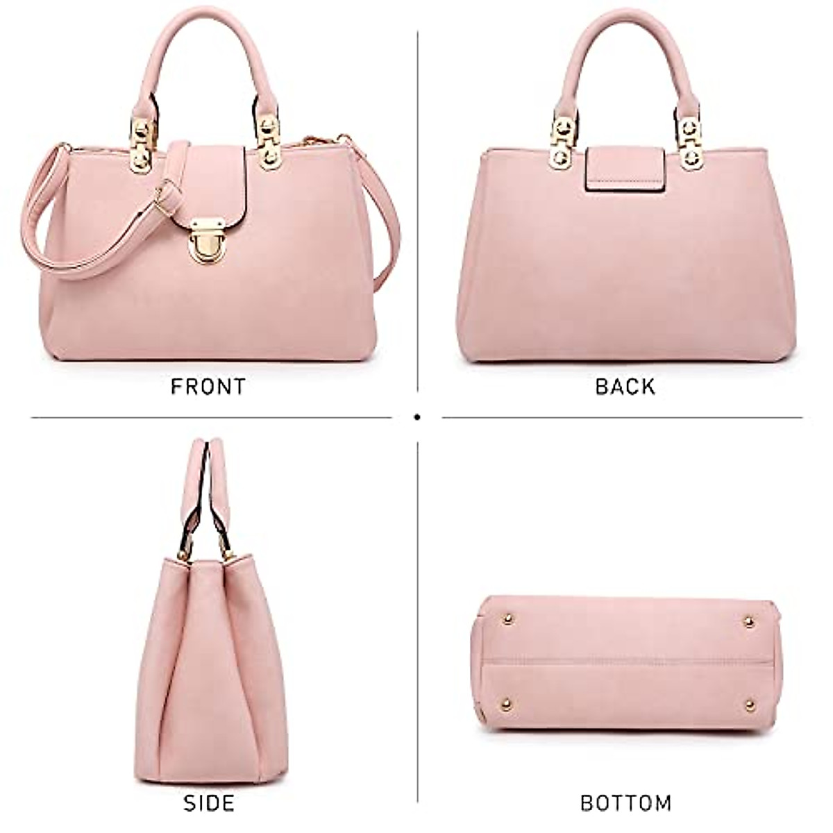 Dasein Women Satchel Handbags Top Handle Purse Medium Tote Bag Vegan Leather Shoulder Bag (Light Pink)