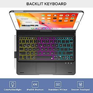 NOKBABO iPad 9th Generation Case with Keyboard 360° Rotatable Touchpad and 7 Color Backlight & Pencil Holder for iPad 9th/8th/7th Gen 10.2 inch & iPad Air 3rd Gen/iPad Pro 10.5 inch - Black