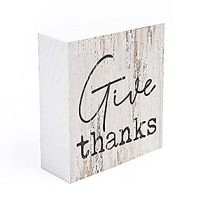 P. Graham Dunn Give Thanks Rustic Whitewash 3.5 x 3.5 Inch Pine Wood Tabletop Block Sign