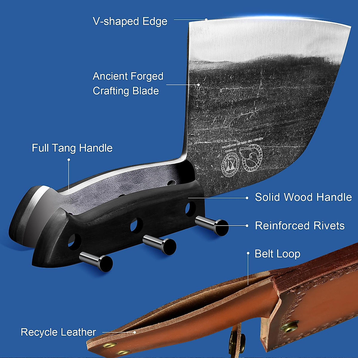 XYJ Full Tang Boning Knife Handmade Forged Butcher Knife Serbian Chef Knife Multi-functional Cleaver With Leather Sheath For Kitchen Camping or BBQ