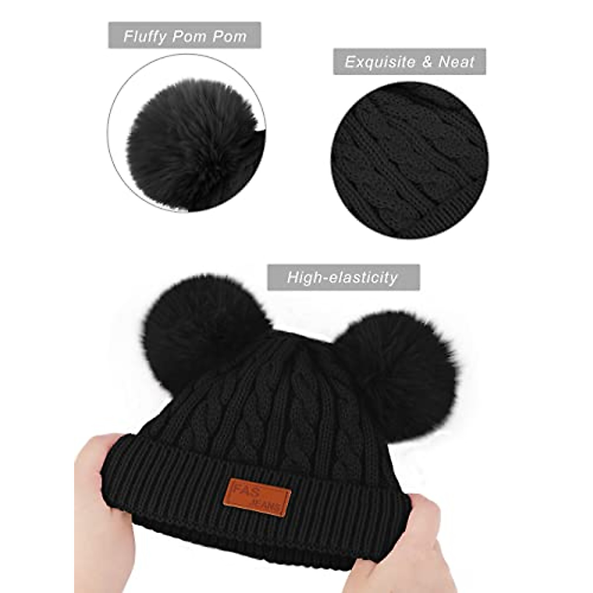 Cooraby 3 Pieces Toddler Winter Knitted Hat Scarf Gloves Set Knit Fleece Lined Thermal Set for Boys Girls, Black