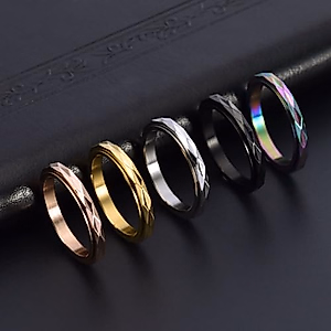 Mesnt Fidget Rings for Anxiety for Women, Stainless Steel 3MM Thin Fidget Ring Faceted Surface Rotatable for Women Silver, Size 9