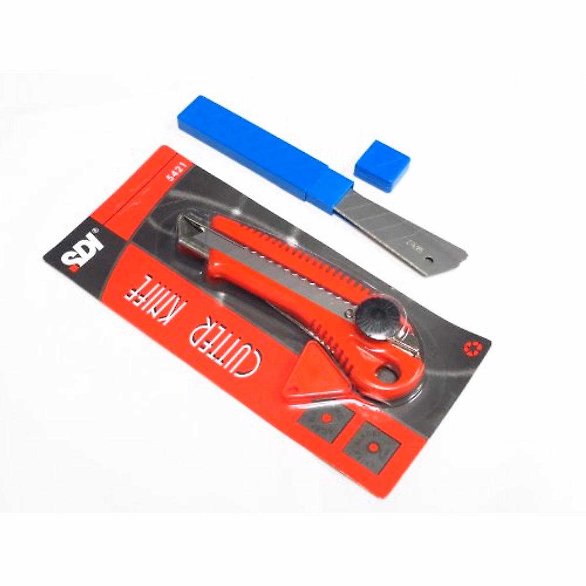 SDI-5421 Snap-off Utility Knife with 12 Set of Sk2+cr Blades, 18mm Heavy Duty Cutter