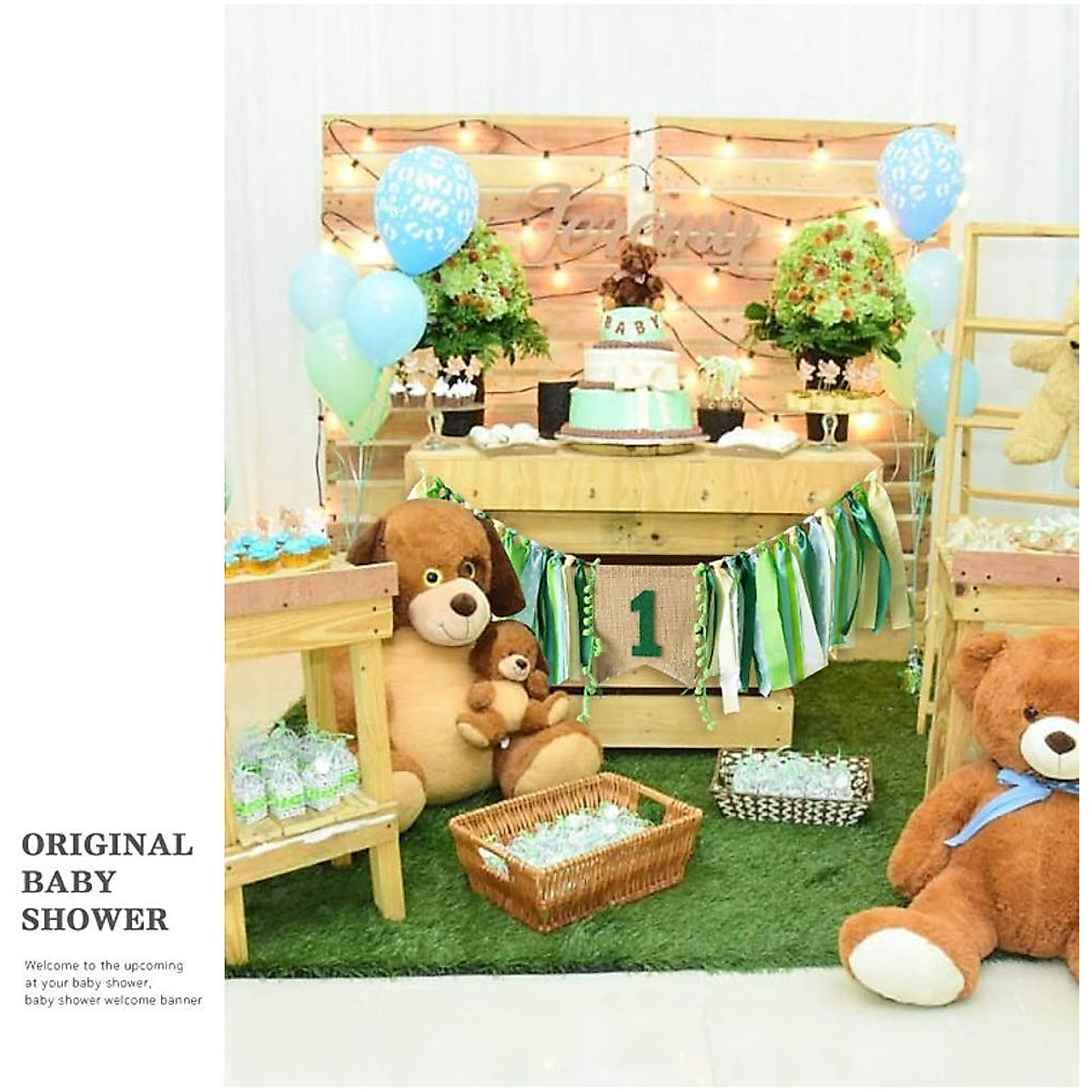 Jungle Theme Baby First Birthday Party Decorations Kit for Baby Boy's Girl's，1st Birthday Decorations for Photo Booth Props,Green Burlap Highchair Banner for 1st Birthday Decorations