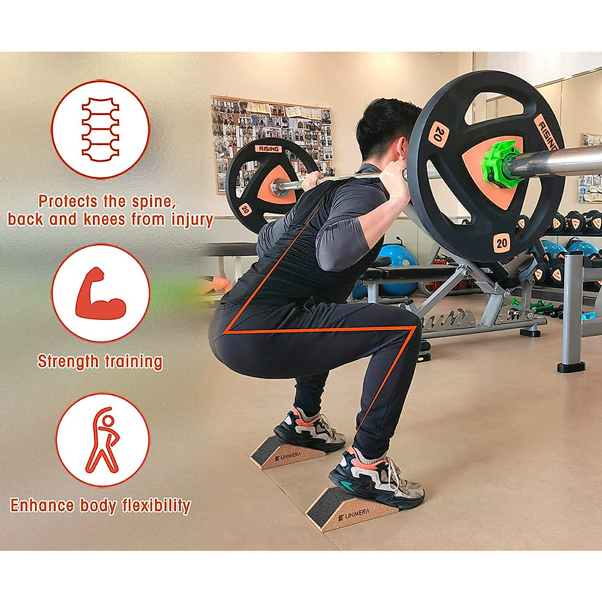 UNMERA Squat Wedge Block 2PCS Non Slip Professional Squat Ramp,Squat Platform for Heel Elevated Squats and Calf Raises,Slant Board Professional Squat Ramp for Weightlifting and Fitness