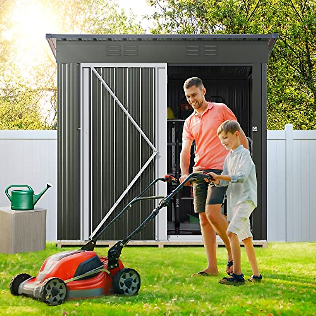 DWVO Outdoor Storage Shed 5x3FT, Heavy Duty Metal Tool Sheds Storage House with Single Lockable Door & Air Vent for Garden, Patio, Lawn to Store Bikes, Trash Bins, Tools, Lawnmowers