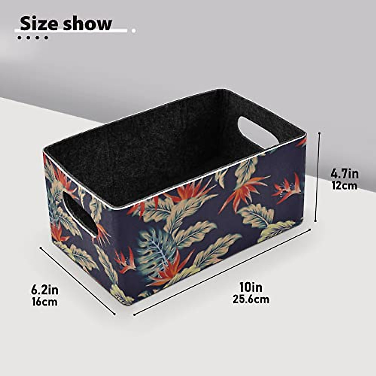Jungle Night Leaves Storage Basket Felt Storage Bin Collapsible Felt Storage Cloth Baskets Containers Organizer for Kids Bedroom Magazine