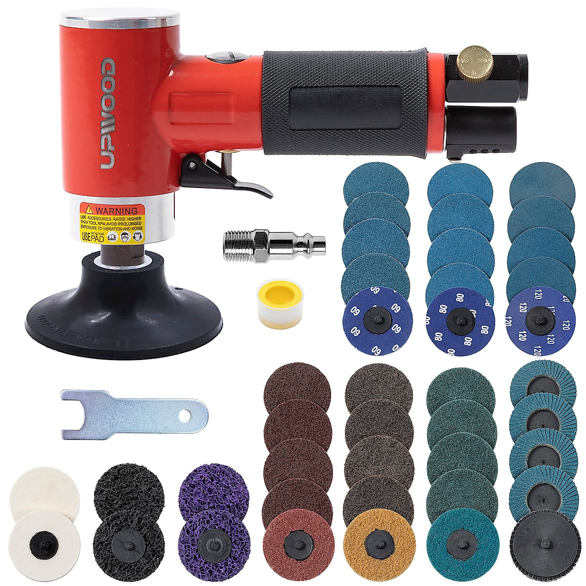 3inch Air Sander Angle Grinder with Roll Lock Wheel Set, Pneumatic Polishing Tool with 41pcs 3-inch sanding discs