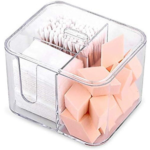 SUNFICON Cotton Swab Balls Box Cotton Pads Holder Organizer Holder Dispenser Storage Canister Cosmetic Pads Container Flossers Case 4-Grid Bathroom Countertop Vanity,Acrylic Crystal Clear