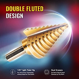 ZELCAN HSS 5PCS Titanium Step Drill Bit Set with Automatic Center Punch for Sheet Metal with Aluminum Case, 50 Sizes in 5 High Speed Multiple Hole Stepped Up Steel Bits for DIY Lovers