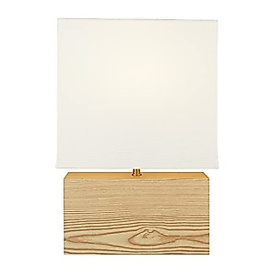 Catalina 22793-000 Mid-Century Modern Table Lamp with Square Shade, 15", Blond Wood/Antique Brass