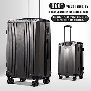 Coolife Luggage Suitcase PC+ABS with TSA Lock Spinner Carry on Hardshell Lightweight 20in 24in 28in (grey, S(20in_carry on))
