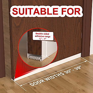 Door Draft Stopper, Cuttable Weather Stripping Door Seal, Strong Adhesive Door Sweep for Exterior and Interior Doors 39” Length(White)