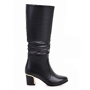 Knee High Boots for Women,Jchen Lady PU Leather Knee High Fall Winter Casual Boots Chunky Heels Zipper Roma Boots Shoes