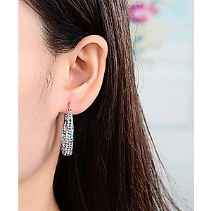 Crystal Hoop Earrings - Silver Plated Inside Out Oval Shape Hoop Earrings for Women, 1.2 Inch (Multiple B)