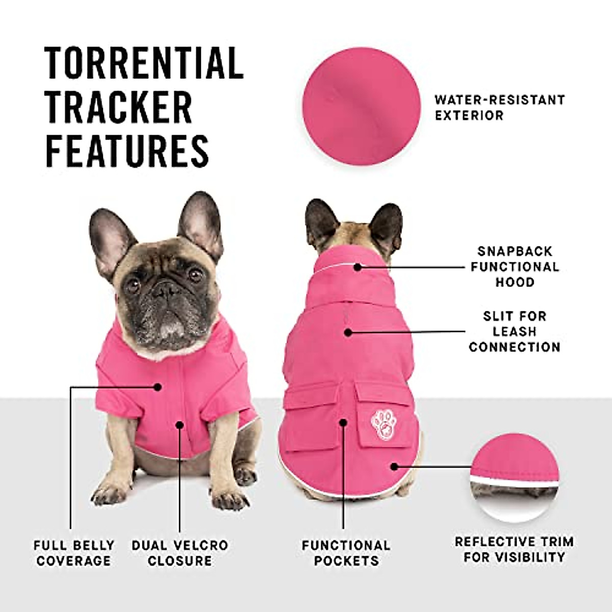 Canada Pooch Torrential Tracker Dog Rain Jacket - Easy On, Adjustable Full Body Coverage, Waterproof, Functional Pockets, Reflective Trim Rain Coat for Dogs, Great for Dogs
