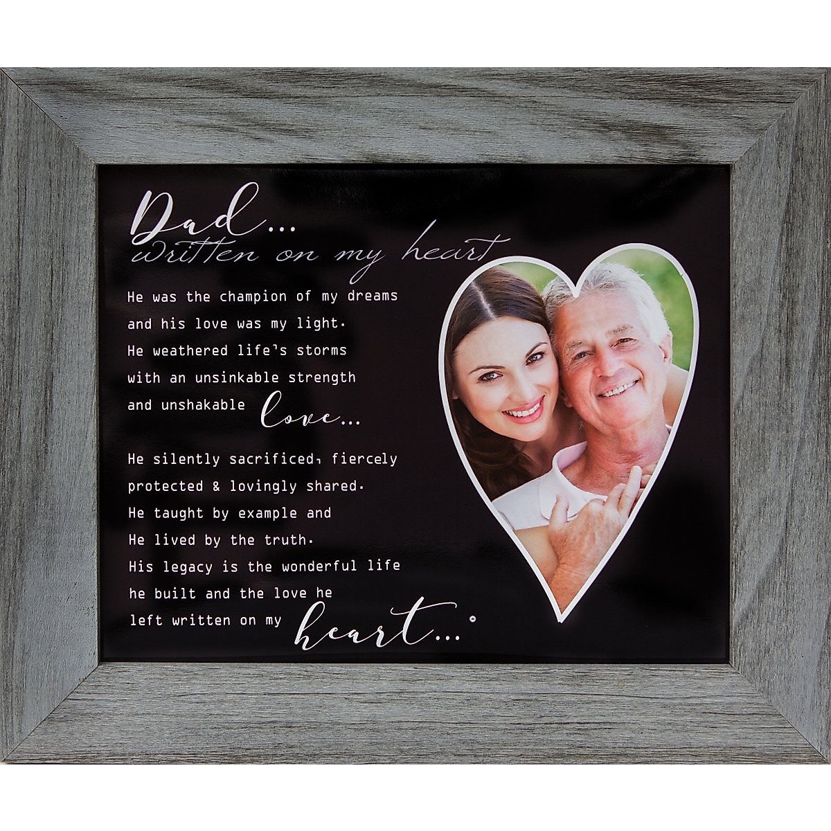 Written on my Heart Distressed Gray Memorial Photo Frame for Dad- Sympathy Gift for Loss - Made in USA of Dad/Dad Memorial Gift