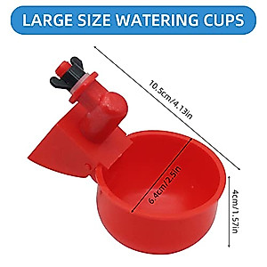 12 Pcs Chicken Waterer Cups Automatic Poultry Drinking Bowl Feeder, 1/8 Inch Thread Auto-Fill Drinking Bowl for Chicken Duck Turkey Bird Rabbit (Red)