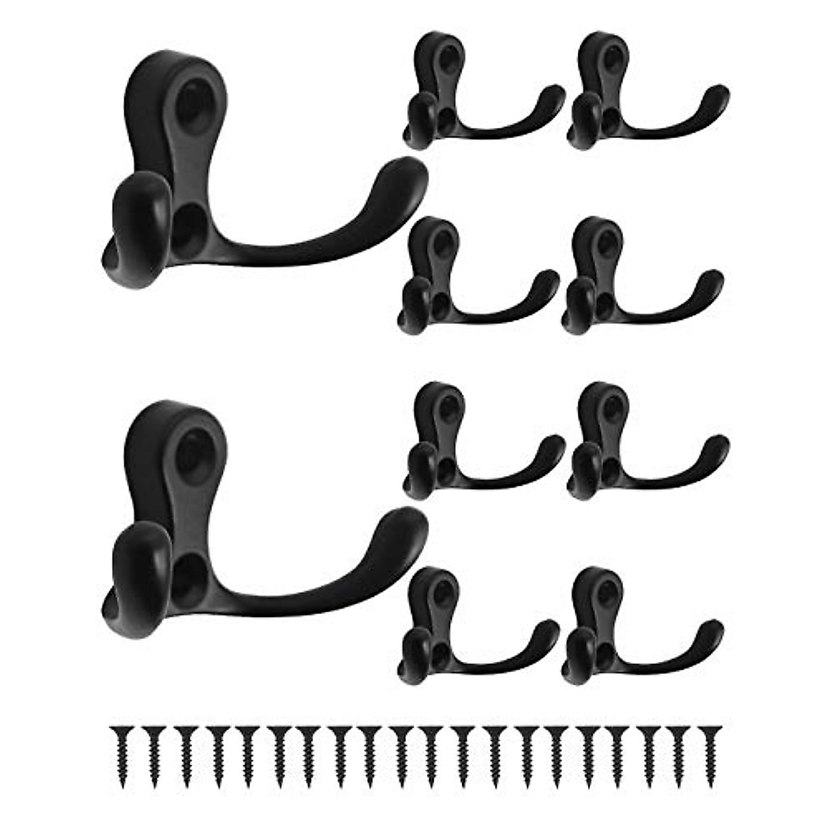 Kitchen Hardware Collection 10 Pack Wall Mounted Double Hook Coat Racks Black Clothes Hanging Racks for Entryway Towel Racks in Kitchen Bathroom