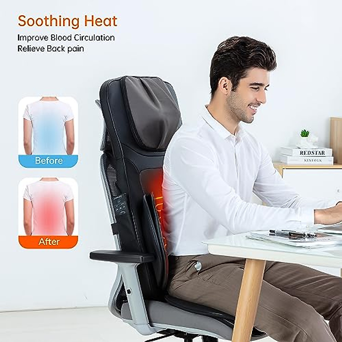 Snailax Full Body Massage Chair Pad -Shiatsu Kneading Seat Portable Neck Back Massager with Heat & Compression for Back and Shoulder