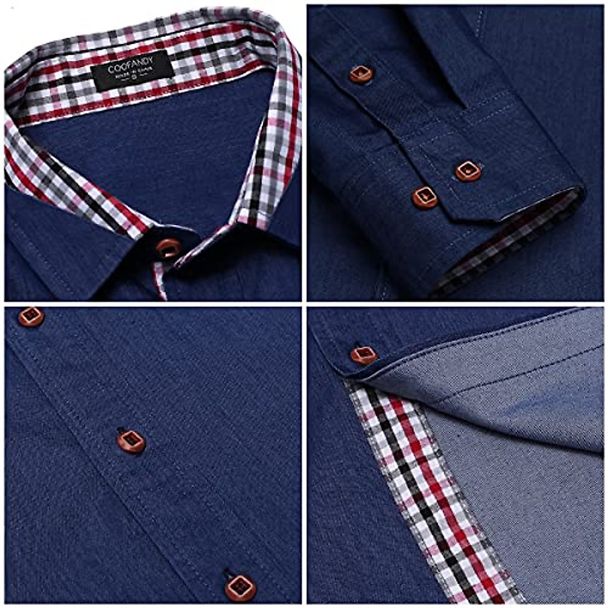 COOFANDY Men's Casual Slim Fit Button Down Closure Long Sleeve Dress Shirt, 02-dark Blue, Medium