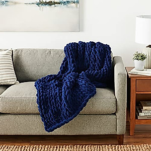 Casaphoria Luxury Chunky Knit Throw Blanket-Large Cable Knitted Soft Cozy Polyester Chenille Bulky Blankets for Cuddling up in Bed, on The Couch or Sofa,Home Decor, Gift, 50"x60",Pack of 1,Navy Blue