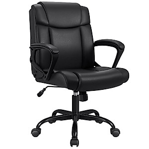 VICTONE Home Office Chair Mid Back PU-Leather Computer Desk Chair, Height Adjustable Ergonomic Executive Chair with Padded Armrests Lumbar Support