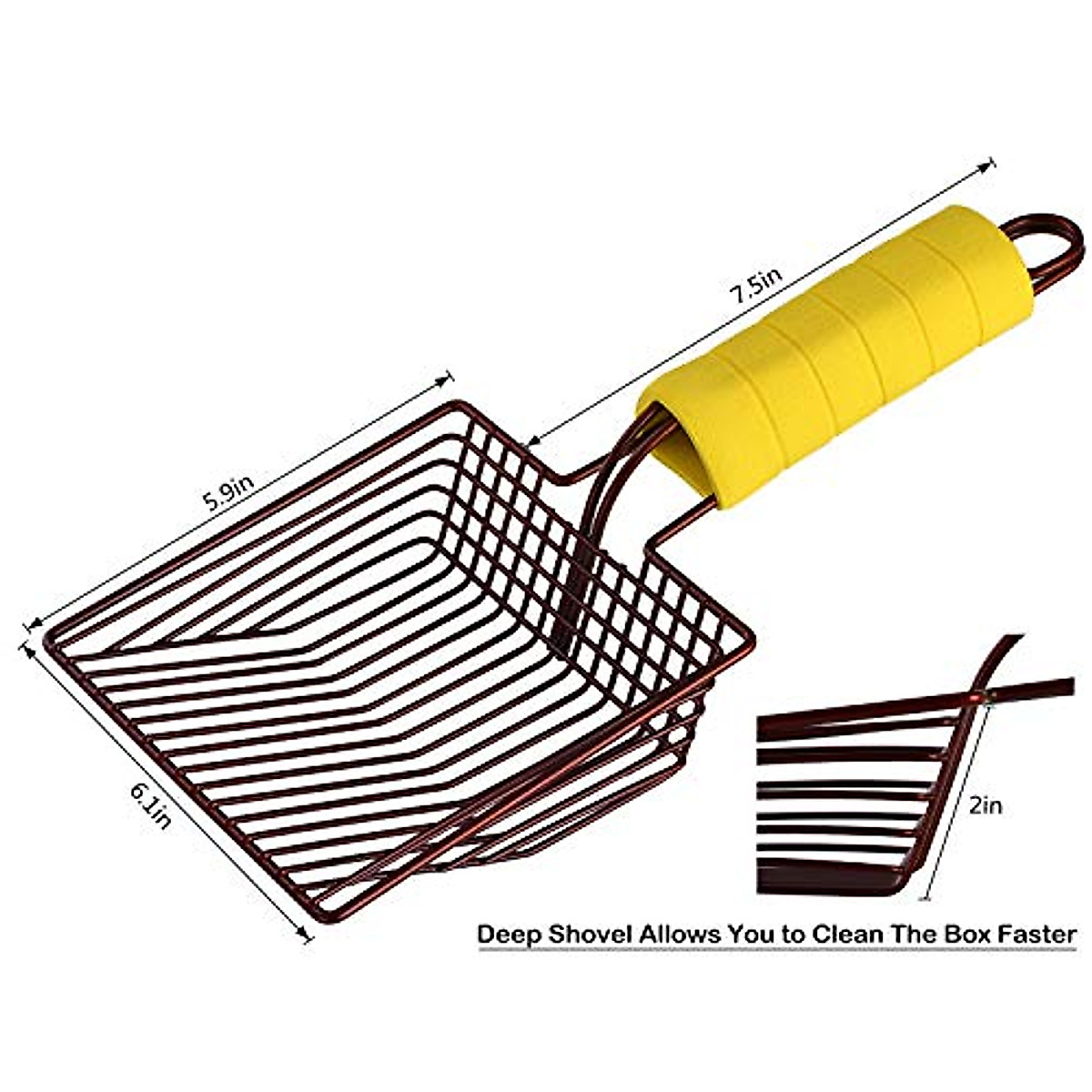 Lxmons Cat Litter Scoop, Steel Metal Scooper with Deep Shovel and Long Foam Handle for Kitty Litter Box, Soft Pet Sifter, Comfy Poop Sifting, Pooper Lifter, Durable and Heavy Duty, Bronze Finish