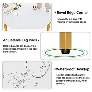 Elephance 59" L Shaped Desk Corner Computer Desk Gaming Table with Monitor Stand Workstation for Home Office (Large, White+ Gold Frame)