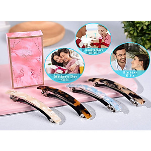 Fsmiling Hair Barrettes for Women French Hair Barrette Clip Large Acetate Hair Clips Barrette No Slip Hair Accessories 4-Pack