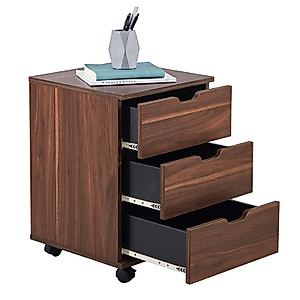 VICLLAX 3 Drawer Dresser Mobile Cabinet Under Desk Storage for Home Office, Fully Assembled Except Casters, Brown Walnut