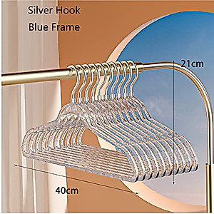 Clear Acrylic Hangers, Plastic Glitter Coat Hanger, Non-Slip Space Saving Suit Hangers Heavy Duty Clothes Hanger with Non Slip Notches ( Color : Silver+Blue )